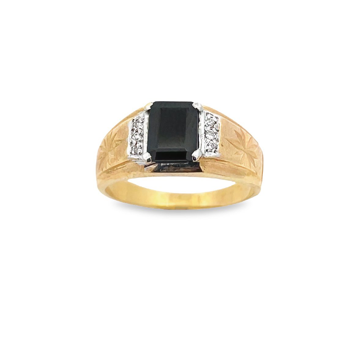 Gold 10k Onyx Diamond Cut Gents Ring – Jesse's Jewellery